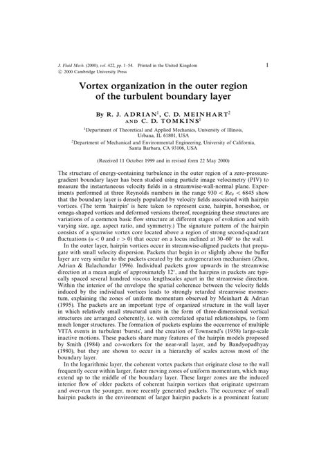 Pdf Vortex Organization In The Outer Region Of The Turbulent Boundary