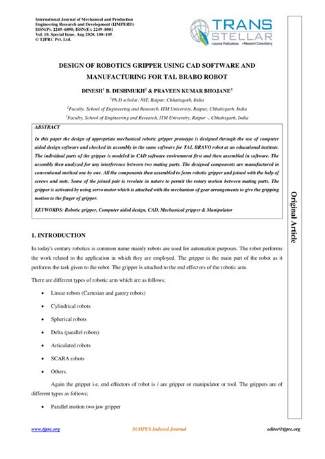 Pdf Design Of Robotics Gripper Using Cad Software And Manufacturing
