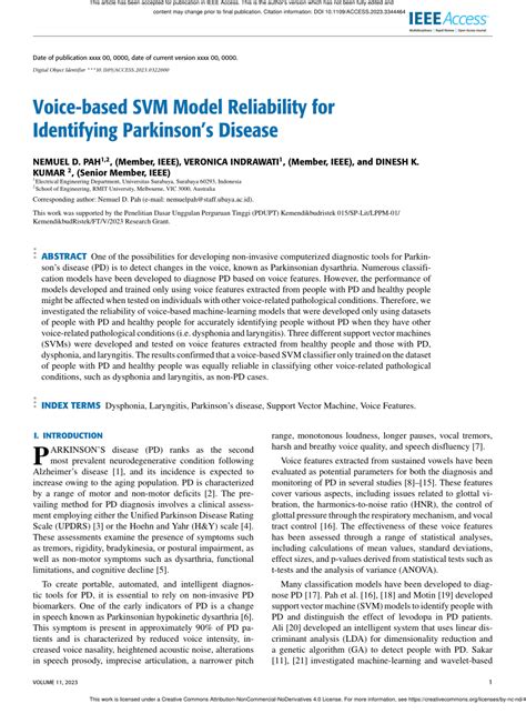 Pdf Voice Based Svm Model Reliability For Identifying Parkinsons Disease