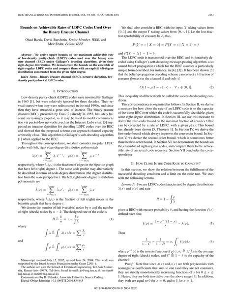 Pdf Bounds On Achievable Rates Of Ldpc Codes Used Over The Binary