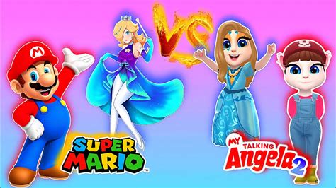 Super Mario Bros And Princess Rosalina Vs My Talking Angela 2 New