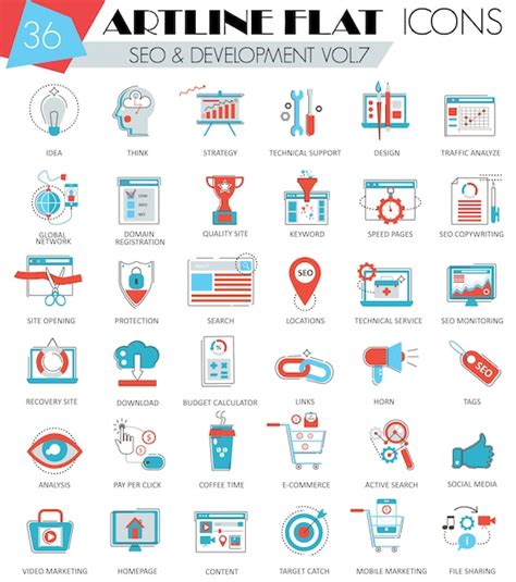 Premium Vector Vector Seo And Development Ultra Modern Outline Artline Flat Line Icons For Web