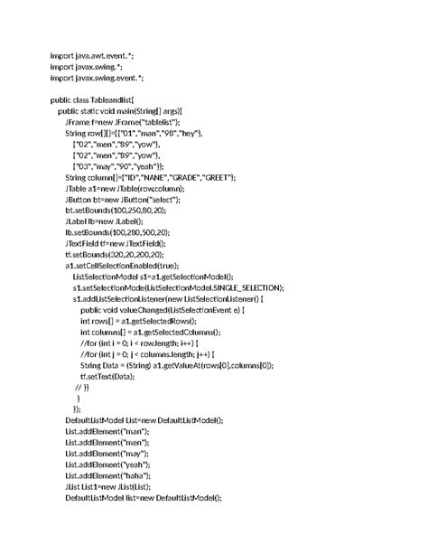 Tablelistwith Joptio Pane Import Javaawt Import Javax Import Javaxswing Public Class Tablelistwith Joptio Pane Import Javaawt Import Javax Import Javaxswing Public Class