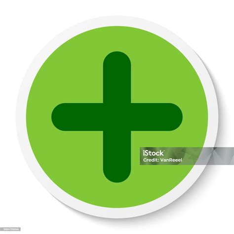 플랫 라운드 스티커 더하기 기호 아이콘 버튼 긍정적인 기호 흰색 배경에 고립입니다 건강관리와 의술에 대한 스톡 벡터 아트 및 기타 이미지 건강관리와 의술 검사 보기