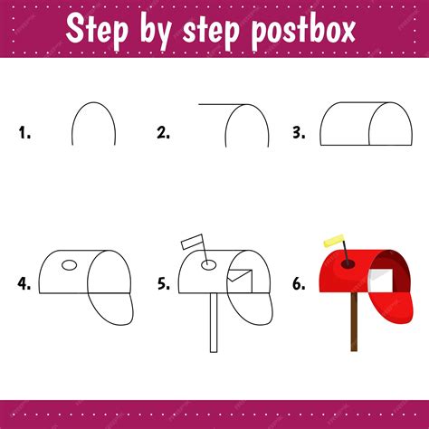 아이들을 위한 그리기 튜토리얼 쉬운 수준 교육 시트 우체통을 그리는 방법 프리미엄 벡터