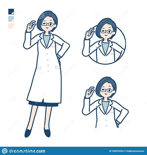 A Woman Doctor In A Lab Coat With Just A Bit Hand Sign Images Stock