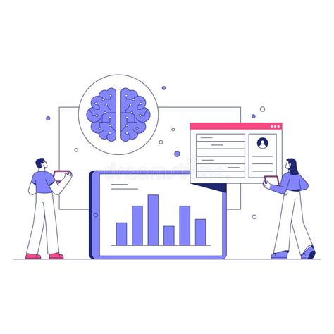 Male And Female Characters With Digital Database In Flat Vector Illustration Symbolizing Data