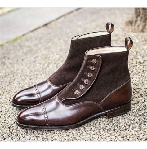 Handmade Mens Brown Button Boots Men Gentlemen Ankle Rebelsmarket