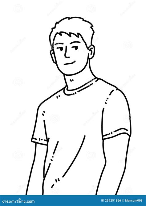 Black And White Of Cute Man Cartoon For Coloring Stock Illustration
