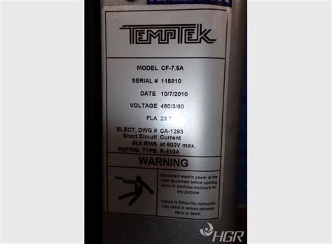 Used Temptek Temptek Cf 75a Chiller Hgr24