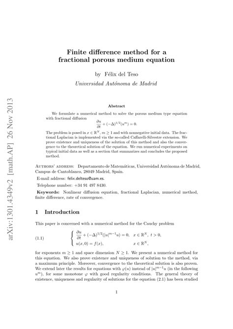 Pdf Finite Difference Method For A Fractional Porous Medium Equation