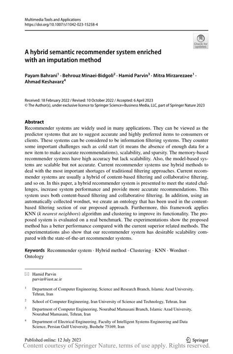 a hybrid semantic recommender system enriched with an imputation method