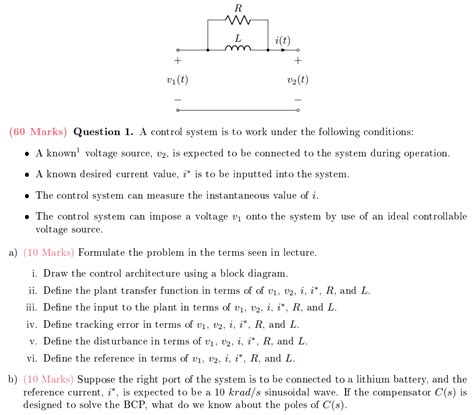 Solved 60 ﻿marks ﻿question 1 ﻿a Control System Is To Work