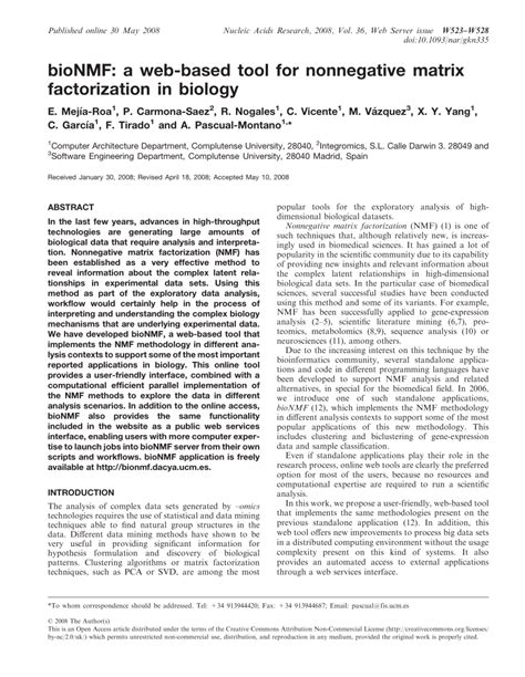 Pdf Bionmf A Web Based Tool For Nonnegative Matrix Factorization In Biology