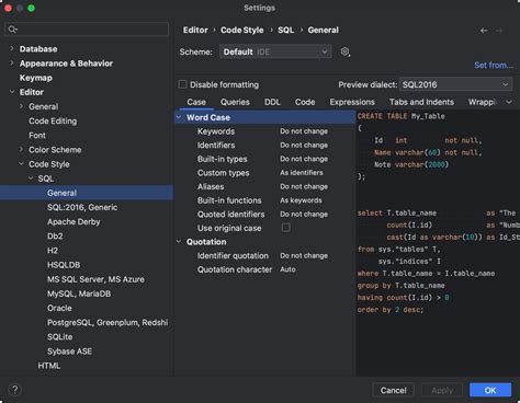 Configure The Sql Code Style Datagrip Documentation