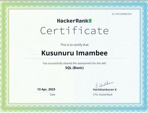 Imambee Kusunuru On Linkedin Hackerrank Sql Certificate