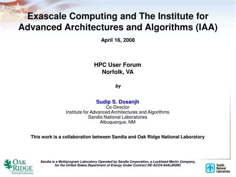 Ppt Exascale Computing And The Institute For Advanced Architectures And Algorithms Iaa