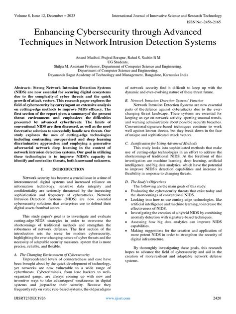 Enhancing Cybersecurity Through Advanced Techniques In Networkintrusion Detection Systems Pdf