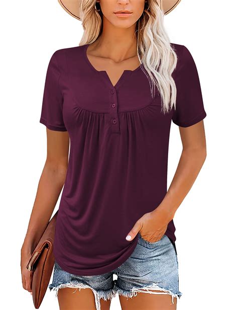 Traleubie Womens Plus Size Tunic Tops Short Sleeve Casual Floral Henley