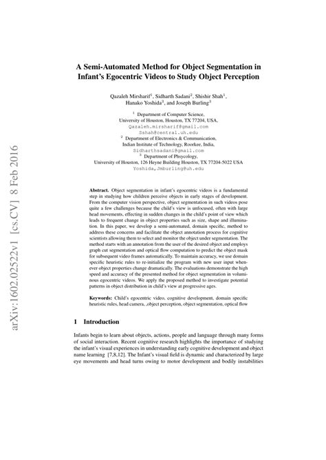 pdf a semi automated method for object segmentation in infant s