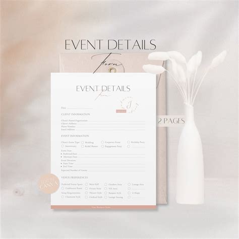 Event Details Form Template Editable Party Planning Information Professional Venue Services