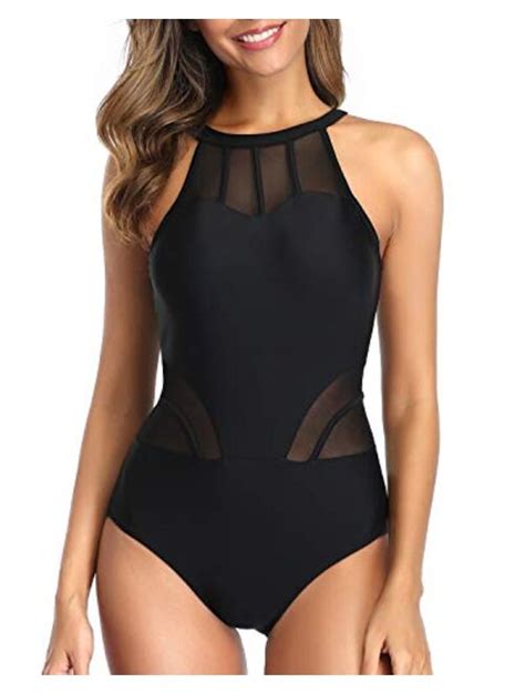 Buy Holipick Women Mesh One Piece Swimsuit Tummy Control High Neck Sexy