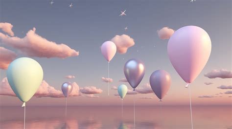 풍선 구름 파스텔 하늘이 풍선 별과 구름으로 3d로 생생하게 살아납니다 배경  무료 다운로드 Pikbest