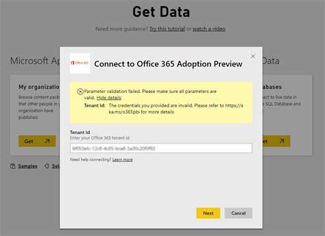 unable to connect to office 365 adoption pack microsoft fabric community