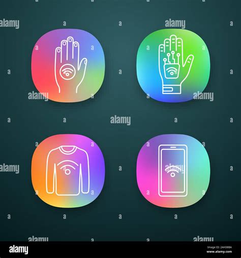 Nfc Technology App Icons Set Near Field Hand Sticker Implant Clothes