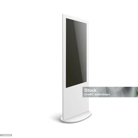 광고를위한 흰색 대화 형 디지털 키오스크의 고립 된 모형 모던 양식에 대한 스톡 벡터 아트 및 기타 이미지 모던 양식 실물 모형 컴퓨터 모니터 Istock