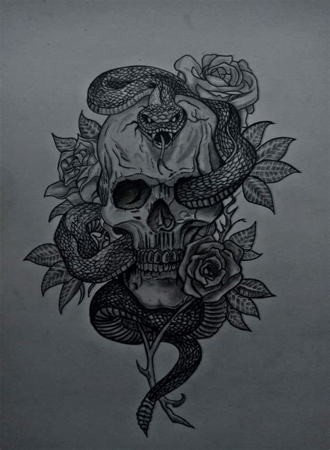 A Skull And Snake With Roses On It