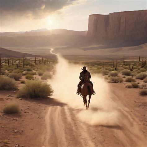 Premium Ai Image A Dusty Trail With A Lone Rider Approaching A Ghost Town