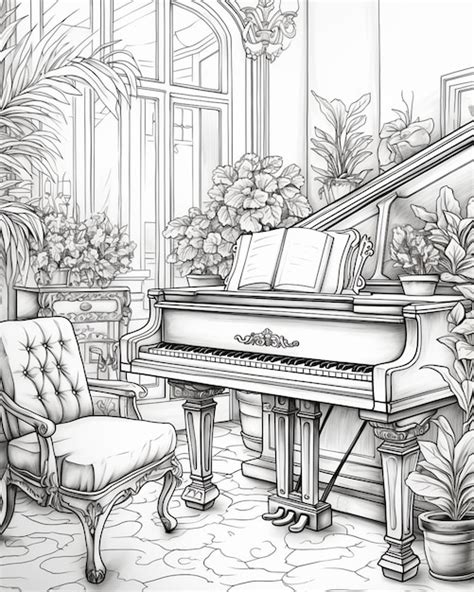 Piano In Room Outline Art Premium Ai Generated Image