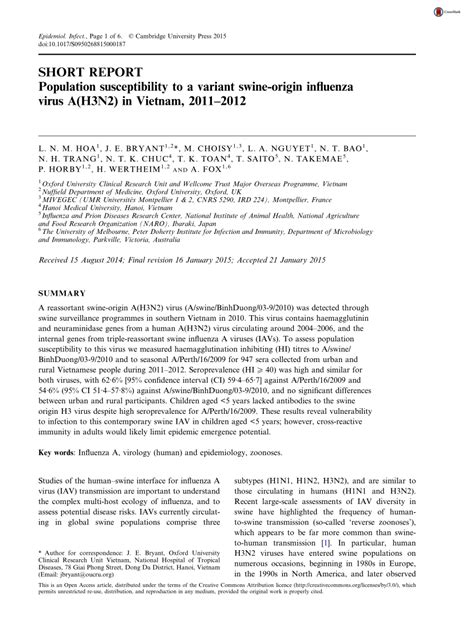 Pdf Population Susceptibility To A Variant Swine Origin Influenza