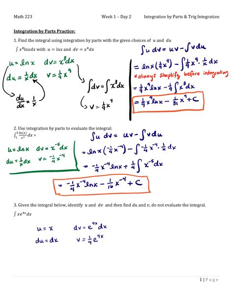 Week1 Day2 Integrationby Partsand Trig Integration Integration By