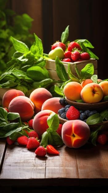Premium Photo A Wooden Table Topped With Bowls Of Fruit