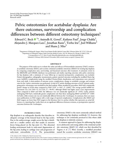 Pdf Pelvic Osteotomies For Acetabular Dysplasia Are There Outcomes