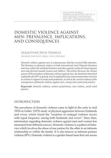 Pdf Domestic Violence Against Men Prevalence Implications And