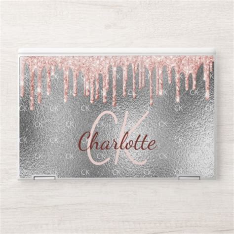 Monogram Silver Glitter Drips Rose Gold Luxury Hp Laptop Skin Zazzle