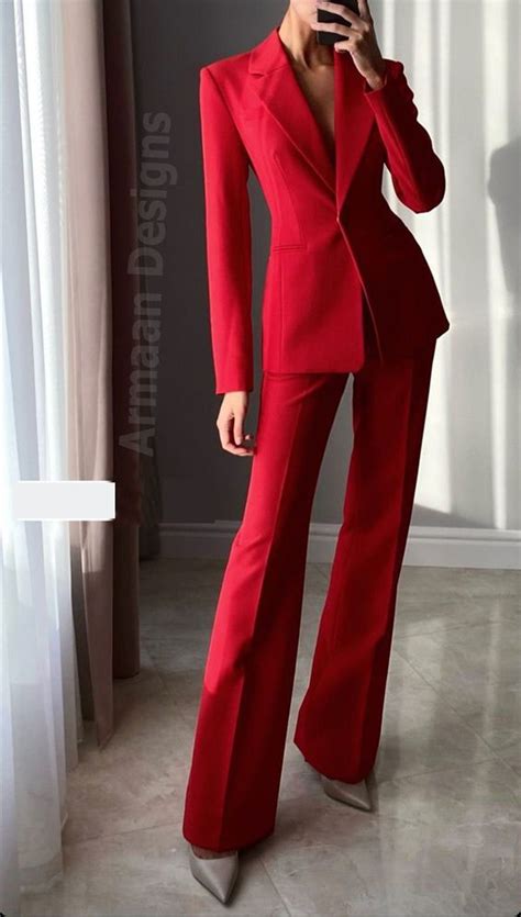 Women Red Luxury Premium Cotton 2 Piece Suit For Office And Etsy Woman Suit Fashion Stylish