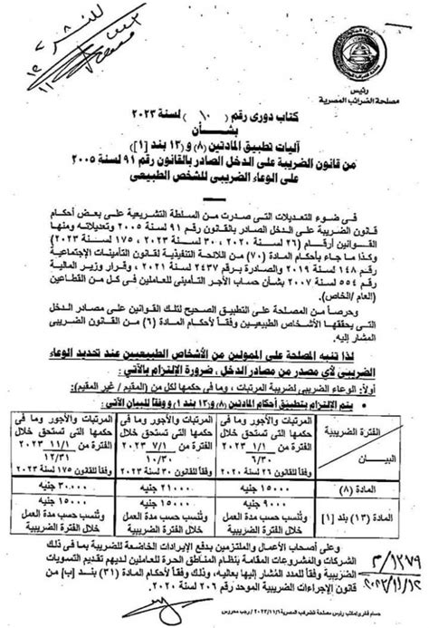 كتاب دوري رقم 10 لسنة 2023 بشآن آليات تطبيق المادتين 8و 13 بند1 من