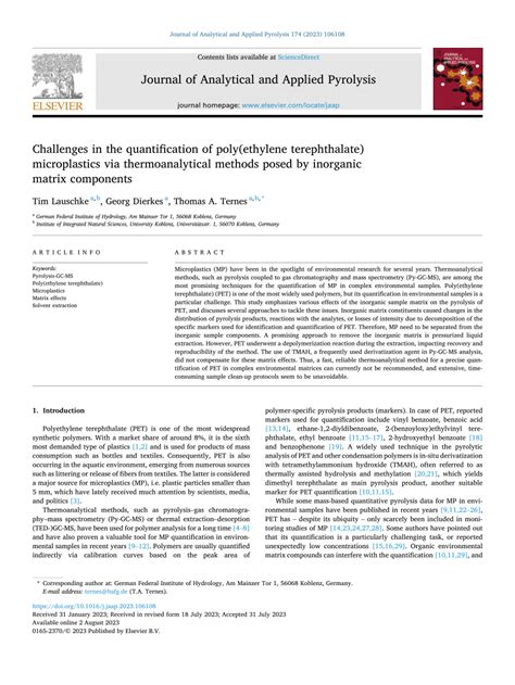 Pdf Challenges In The Quantification Of Polyethylene Terephthalate Microplastics Via