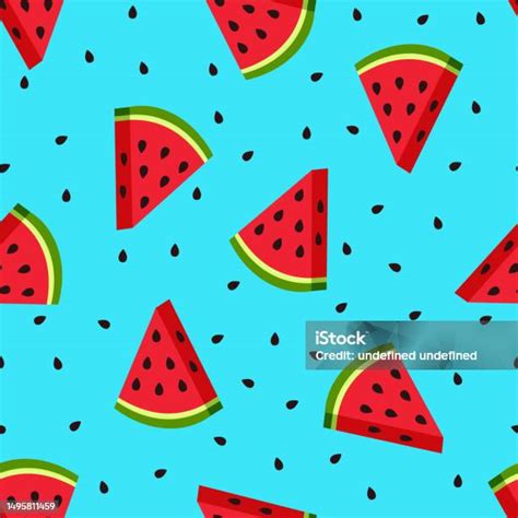 밝은 파란색 배경에 수박 조각과 씨앗의 매끄러운 패턴 벡터 배경입니다 플랫 디자인 수박씨에 대한 스톡 벡터 아트 및 기타 이미지 수박씨 포장지 멜론 Istock