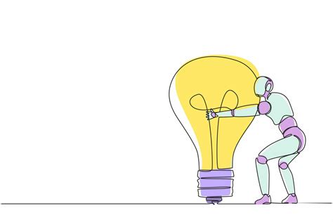 Single Continuous Line Drawing Robots Hugging Huge Light Bulb Modern