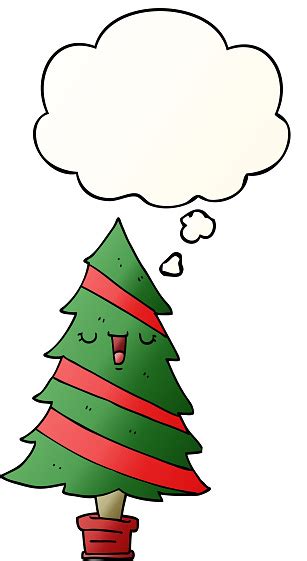 부드러운 그라데이션 스타일의 생각 거품이 있는 만화 크리스마스 트리 귀여운에 대한 스톡 벡터 아트 및 기타 이미지 귀여운 그늘 그라데이션 Istock