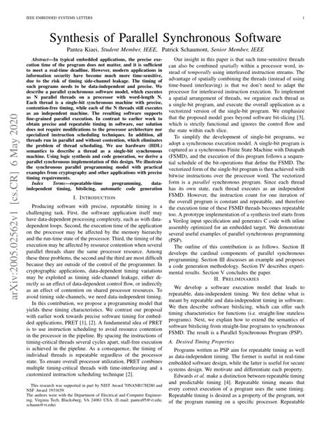 pdf synthesis of parallel synchronous software