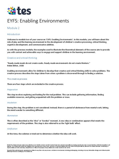 Eyfs Enabling Environement Module 2 Pdf Self Management Self Control