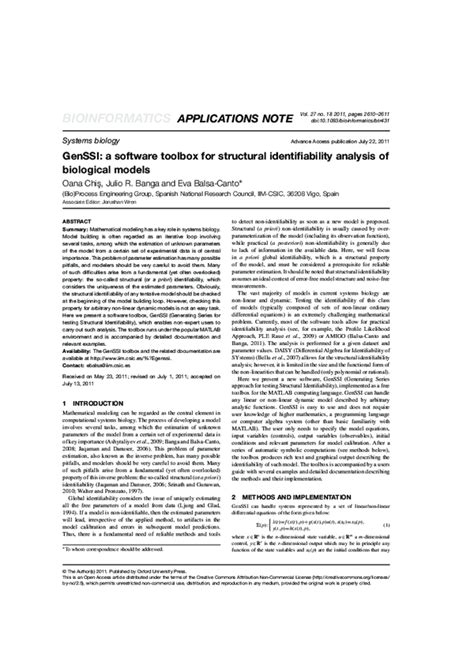 Pdf Genssi A Software Toolbox For Structural Identifiability Analysis Of Biological Models
