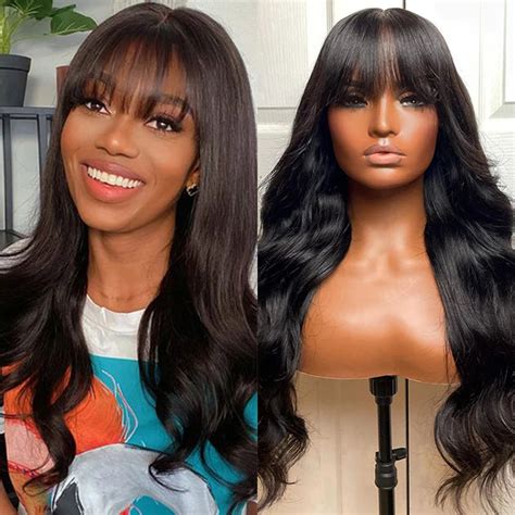 Body Wave 2x4 Hd Lace Glueless Human Hair Wigs With Bangs For Black Wo