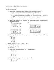 EXPONENTIAL FUNCTION WORKSHEET Docx EXPONENTIAL FUNCTION WORKSHEET Answer The Following EXPONENTIAL FUNCTION WORKSHEET Docx EXPONENTIAL FUNCTION WORKSHEET Answer The Following
